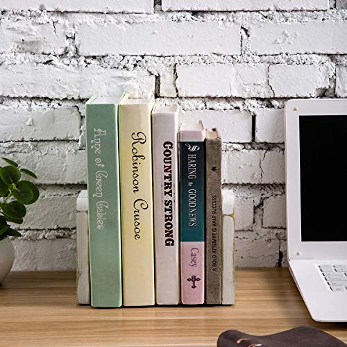 MyGift Vintage Whitewashed Wood Office Desktop Bookends, 1 Pair