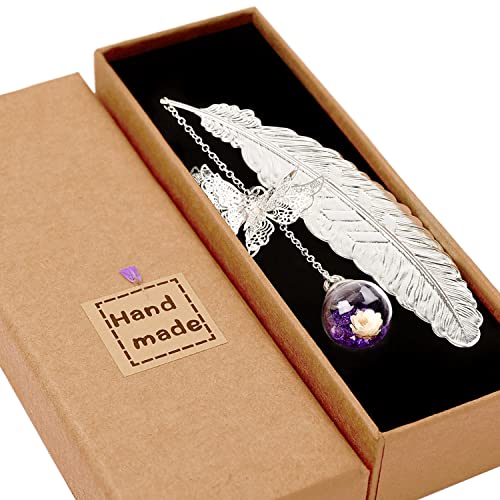 Toirxarn Metal Feather Bookmarks with 3D Butterfly Pendant - Perfect Teacher Appreciation, and Birthday Gift for Women, Her, Mom, Librarian, and Book Lovers - Unique Page Marker