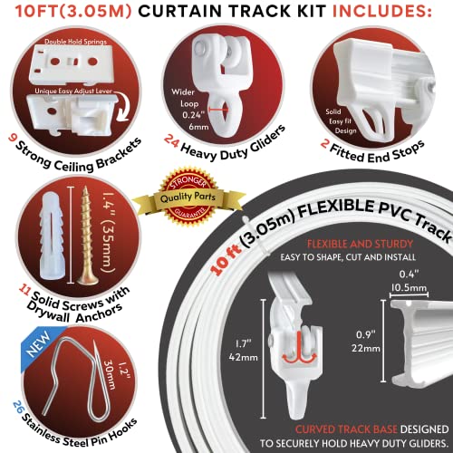 DartAnt - Heavy Duty Flexible Curtain Track 10ft (3.05m) Ceiling Mount Room Divider Track, Curved Rods for shower Curtains, RV Camper curtain privacy