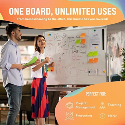 Creative Space White Board Dry Erase 48βx32β Magnetic Whiteboard with Stand Easel-Style Giant Rolling Board on Wheels for Homeschool Large Double Side Portable Teacher Supplies