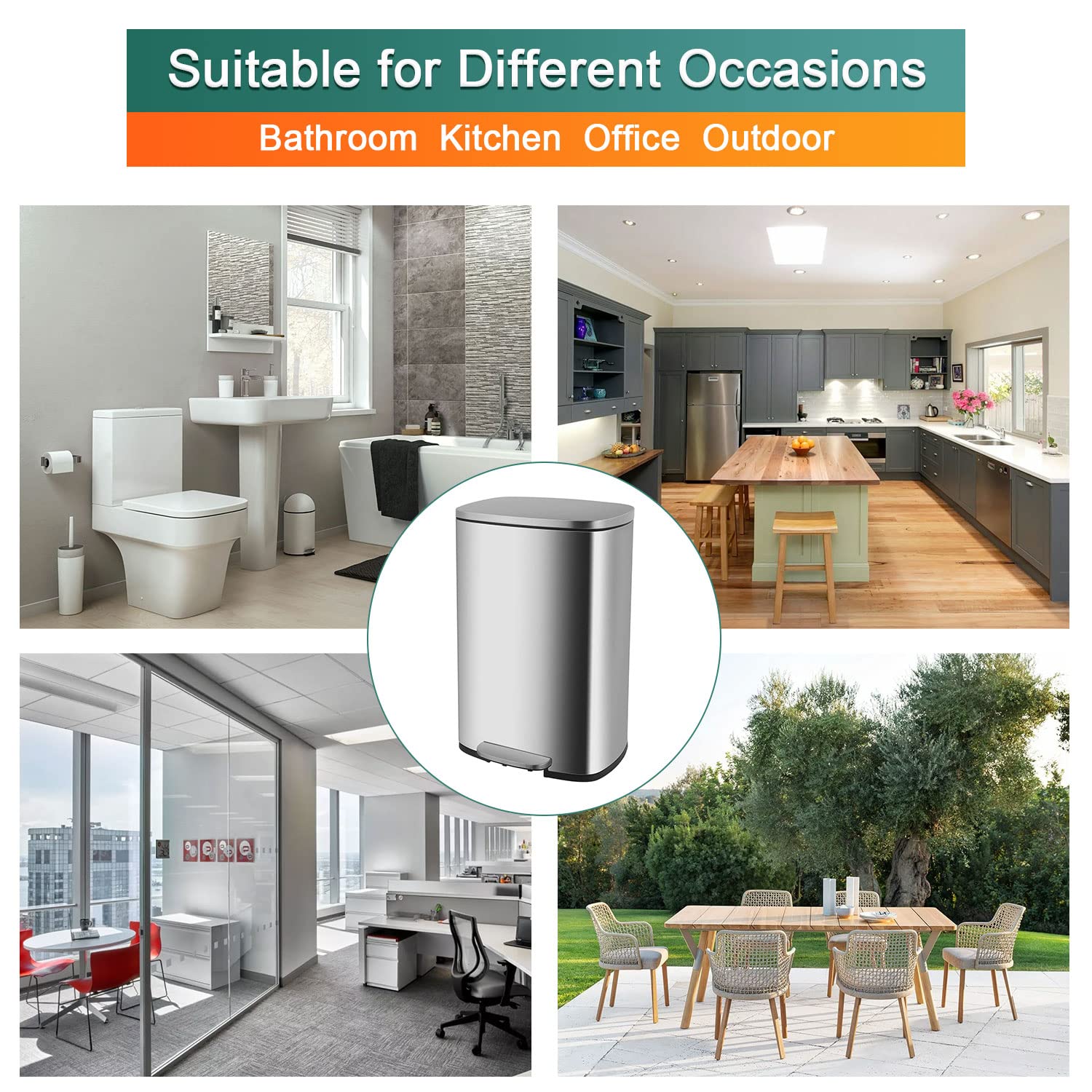 Dkelincs 13 Gallon Stainless Steel Trash Can, Step Kitchen Garbage Can with Lid & Removable Inner Bucket, 50 Liter Pedal Metal Rubbish Bin for Bedroom, Bathroom