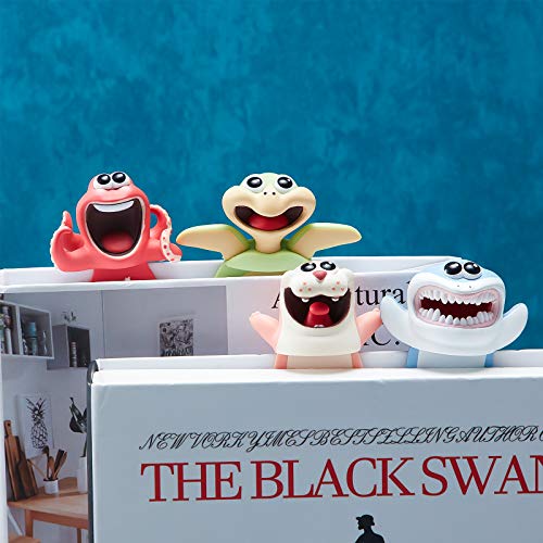 4 Pieces 3D Cartoon Animal Bookmark Funny Animals Reading Bookmark Wacky Bookmark Cute Bookmarks Squashed Ocean Animals Stationery for Teens, Boys and Girls Students