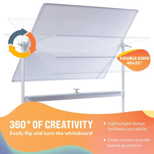 Creative Space White Board Dry Erase 48βx32β Magnetic Whiteboard with Stand Easel-Style Giant Rolling Board on Wheels for Homeschool Large Double Side Portable Teacher Supplies