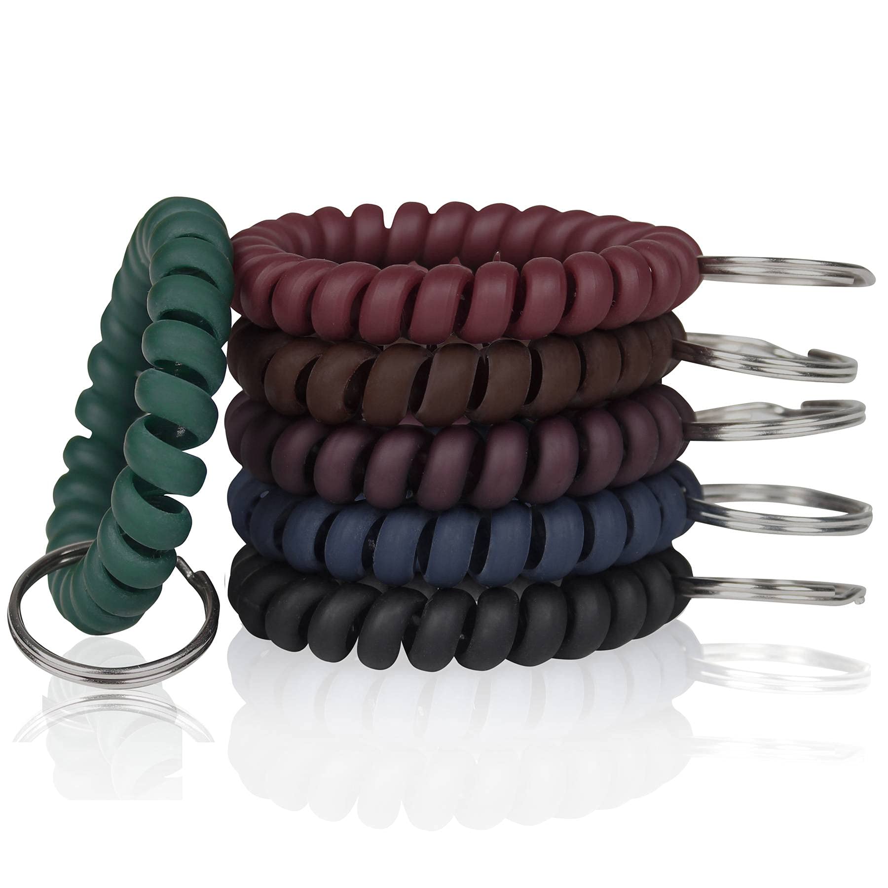 BIHRTC Pack of 6 Wrist Keychain Spiral Stretchable Plastic Coil Wrist Key Holder Stretch Wristband Elastic Stretchable Spiral Bracelet Key Holder Key Ring for ID Badge Sauna Outdoor Sport
