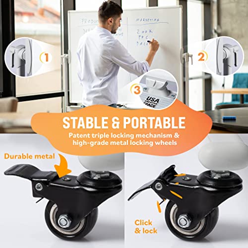 Creative Space White Board Dry Erase 48βx32β Magnetic Whiteboard with Stand Easel-Style Giant Rolling Board on Wheels for Homeschool Large Double Side Portable Teacher Supplies