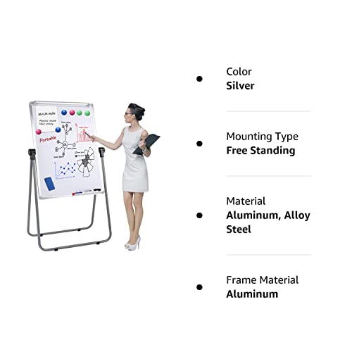 Dry Erase Board with Stand, Double Sided Magnetic Whiteboard, 24 x 36 Portable Height Adjustable White Board with Aluminium Frame