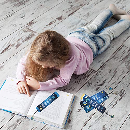 12 Pcs Bookmarks for Children Cat Moon Star Celestial Theme Space Bookmarks with Metal Charms Inspirational Quotes Bookmarker Gift for Kids Boys Girls School Reading (Novelty Style)