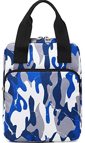 DSIUE Bible Cover for Kids Boys Book Carrying Case Scripture Bag with Handle Pockets Childrens Teens Church Bag Camo Blue