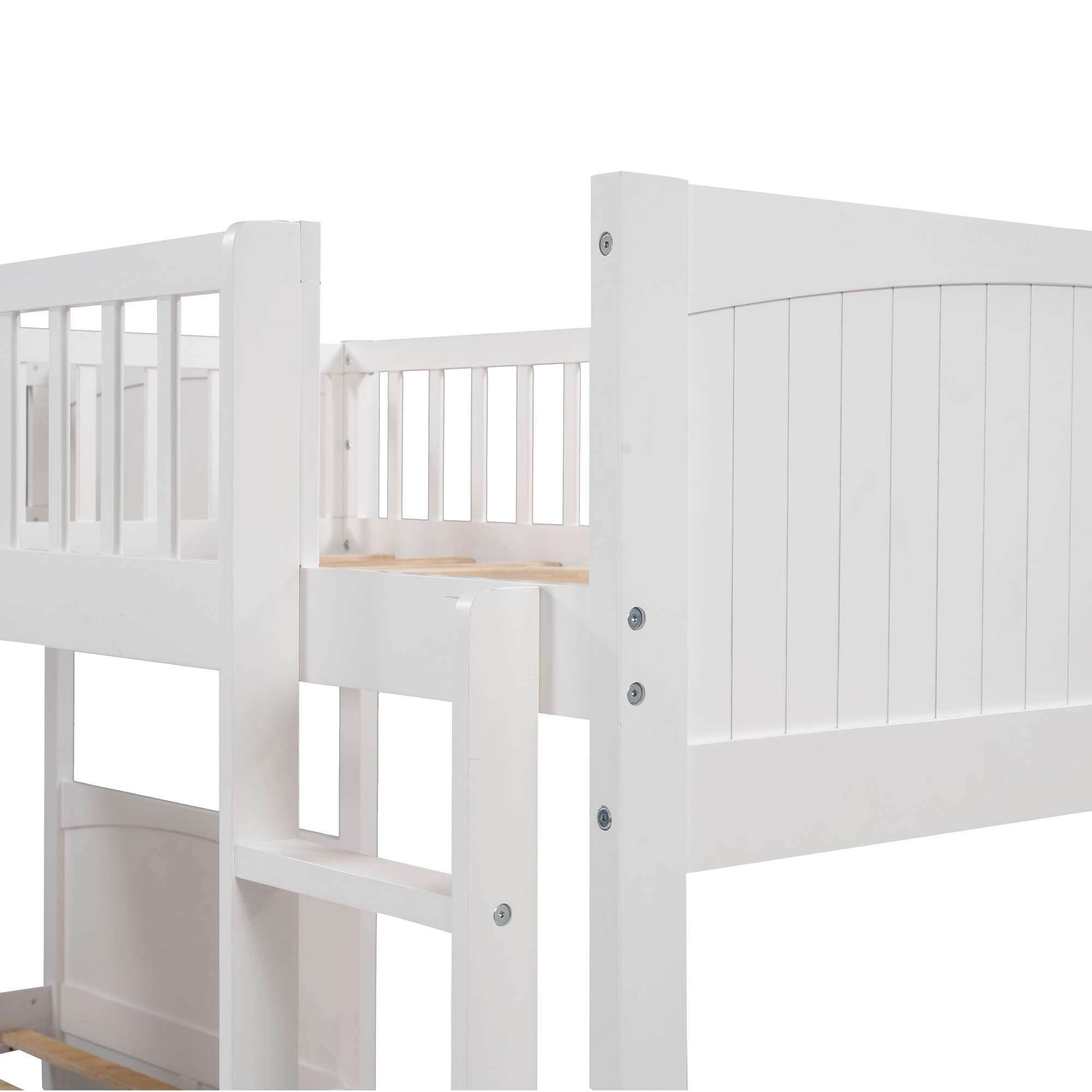GLORHOME Twin-Over-Twin Triple Bed Wooden L-Shaped Bunk Bed with Ladders and 2 Storage Drawers, Space Saving Bedroom Furniture for Kids Teens