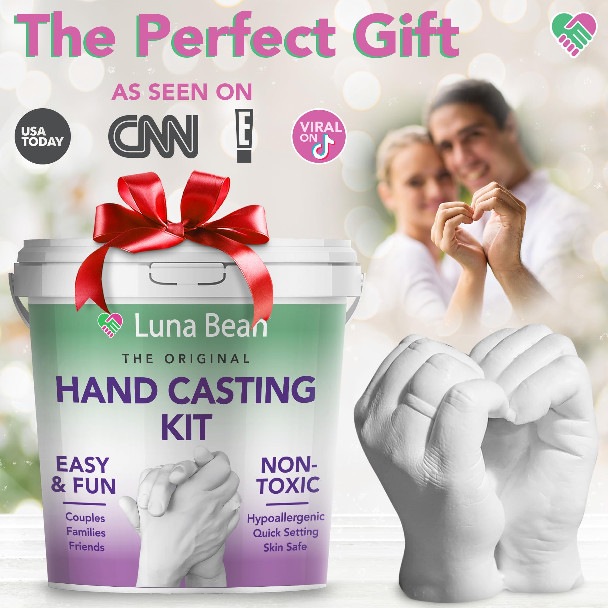 Luna Bean Hand Casting Kit Couples - Plaster Hand Mold Casting Kit, Unique Valentines Gift Ideas for Boyfriend Girlfriend, Gift for Her, Gifts for Him, Anniversary Husband Wife Date Night Activities
