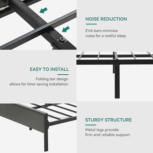 YITAHOME Queen Size Bed Frame, LED Bed Frame with 2 USB Ports, Platform Bed Frame with 10.2” Under Bed Storage Clearance, Strong Metal Slats Support, No Box Spring Needed, Black Brown