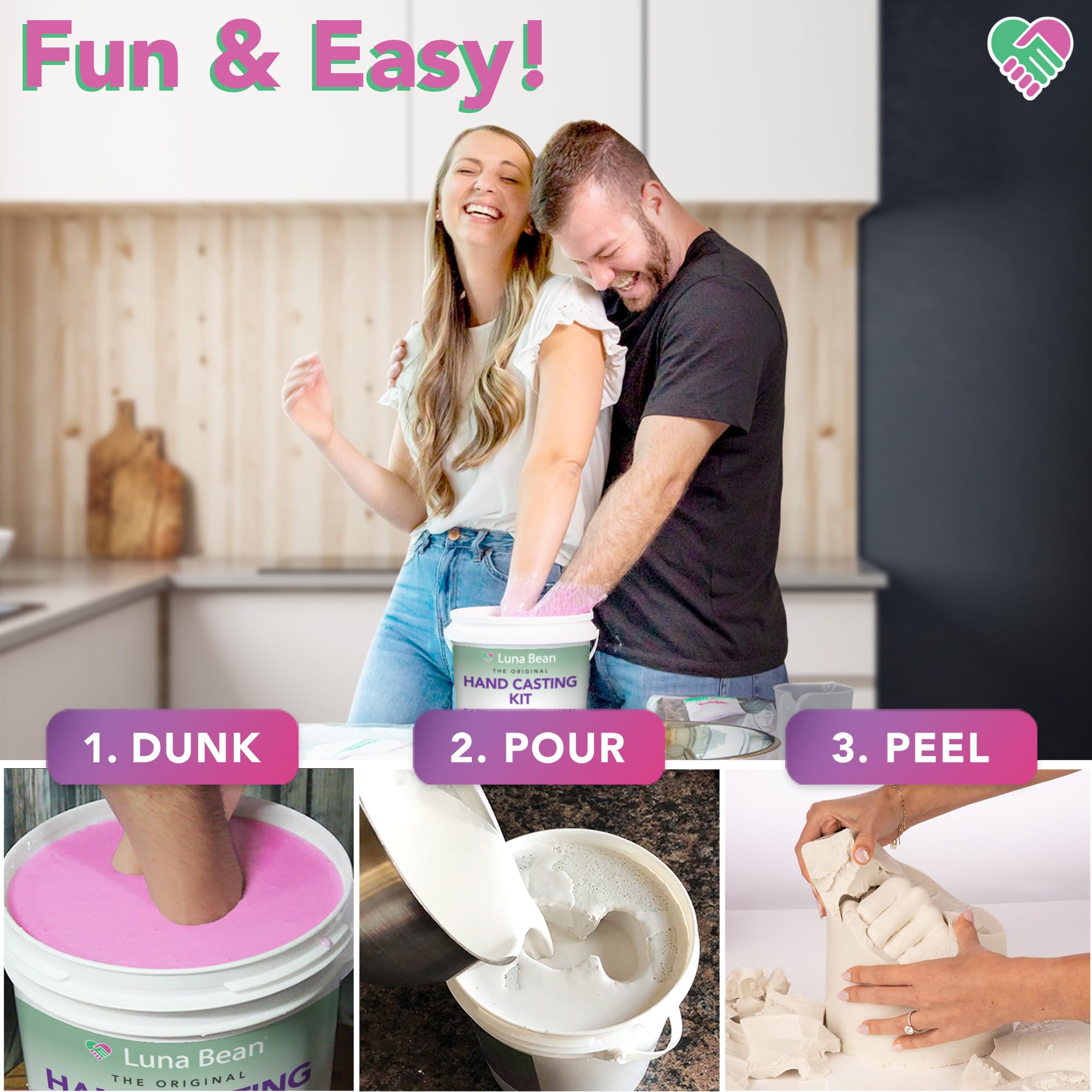 Luna Bean Hand Casting Kit Couples - Plaster Hand Mold Casting Kit, Unique Valentines Gift Ideas for Boyfriend Girlfriend, Gift for Her, Gifts for Him, Anniversary Husband Wife Date Night Activities