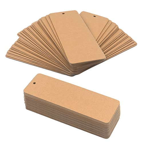 300 Pieces Blank Bookmarks, Bulk Kraft Paper Bookmark with Hole Cardstock for School Supply, DIY Crafts and Gifts Tags 2x7 in (Brown)