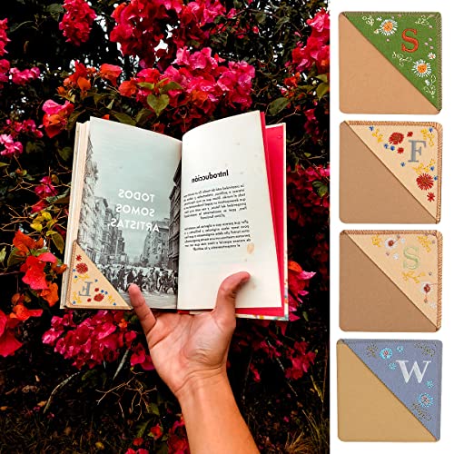 Personalized Hand Embroidered Corner Bookmark,Hand Stitched Felt Corner Letter Bookmark, Felt Triangle Bookmark, Cute Flower Bookmarks for Book Reading Lovers Meaningful Gift (E, Spring)