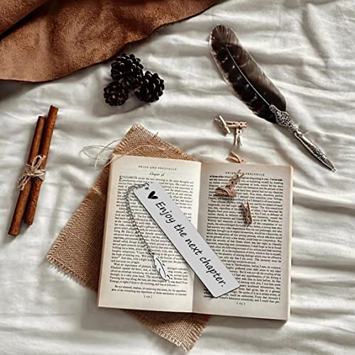 Enjoy The Next Chapter Stainless Steel Reading Bookmarks, Inspirational Bookmarks for Retirement,Book Lovers, Students, Teens, Daughter, Son, Friends, Birthday Graduation Christmas Gifts