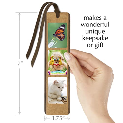 Custom Printed Handmade Wooden Bookmark with Suede Tassel - 3 Vertical Images - Made in USA