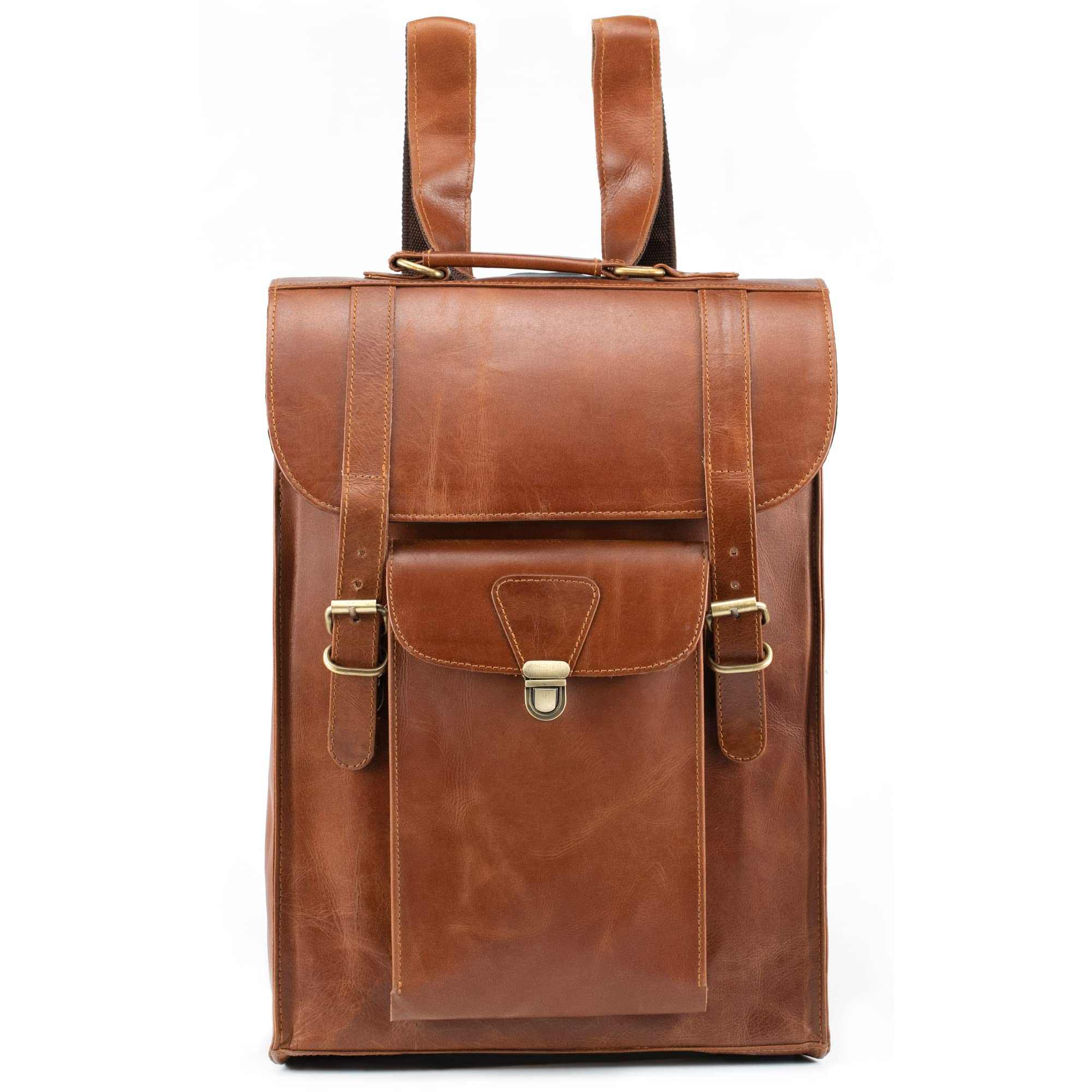 Handmade World Full Grain Soft Buffalo Black 17 Inch Large Leather Backpack Convertible Vertical Messenger bags Computer Briefcase Laptop Satchel Travel Crossbody Bag for Office Work College