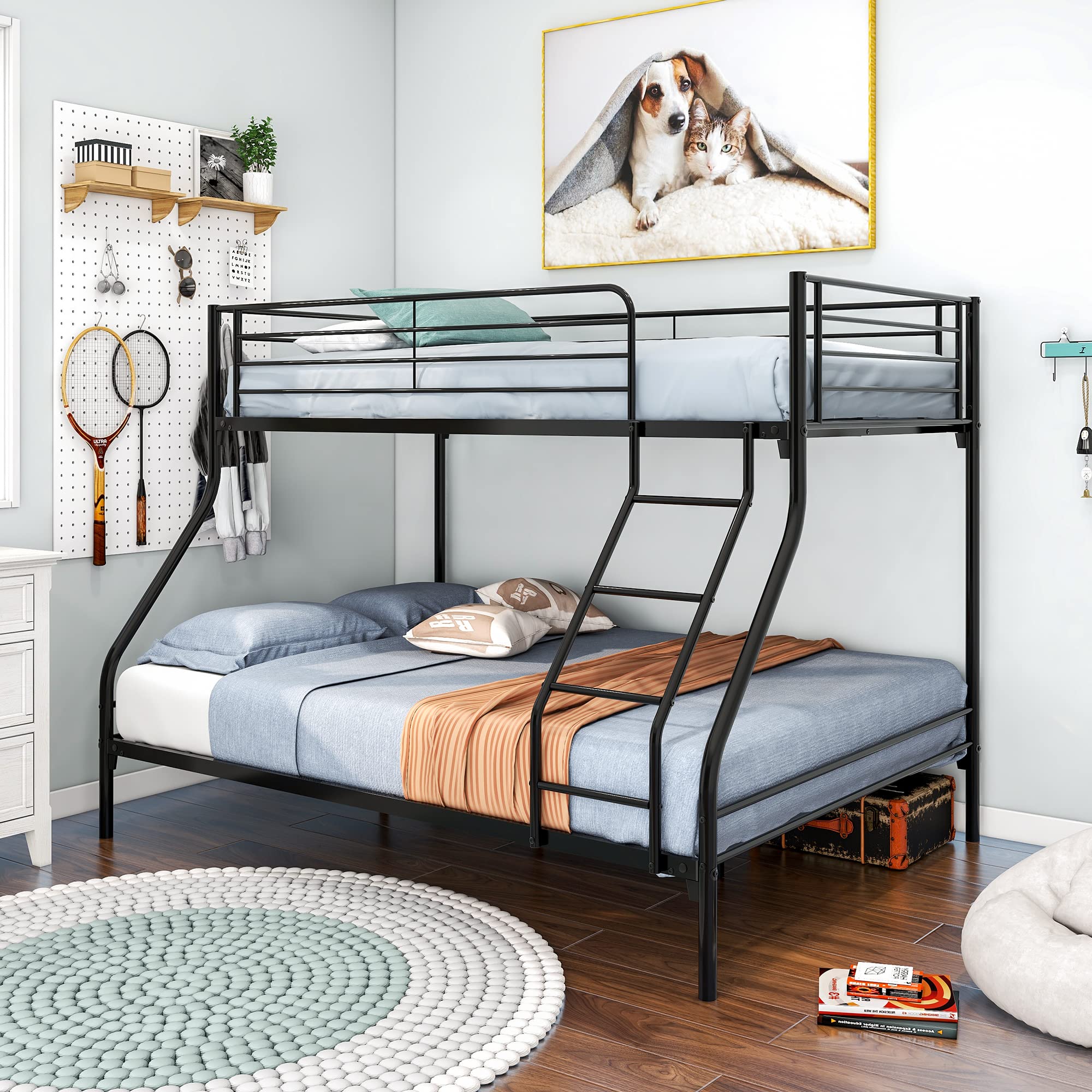 Tidyard Heavy Duty Twin-Over-Full Metal Bunk Bed, Easy Assembly with Enhanced Upper-Level Guardrail, Black for Bedroom Dorm Guest Room Home Furniture