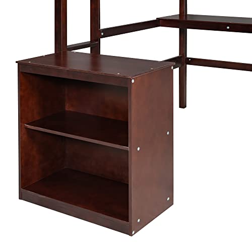 RORIGAT Full Size Loft Bed with Desk and Writing Board, Wooden Loft Bed Frame with Desk & 2 Drawers Cabinet for Kids Teens Adult, Espresso