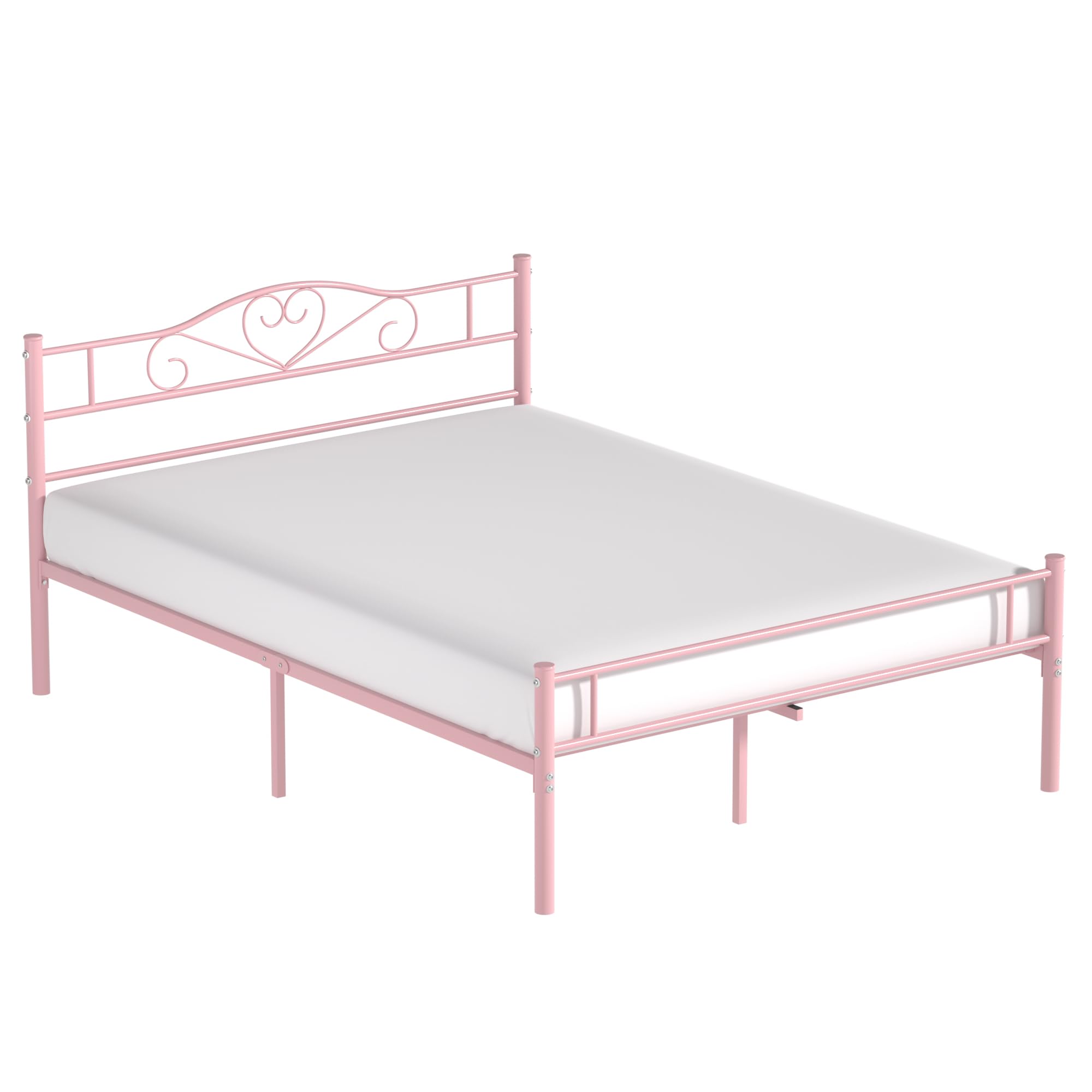 VECELO 14 Inch Queen Size Metal Platform Bed Frame with Headboard and Footboard, Heavy Duty Mattress Foundation with Steel Slats Support, No Box Spring Needed, Pink