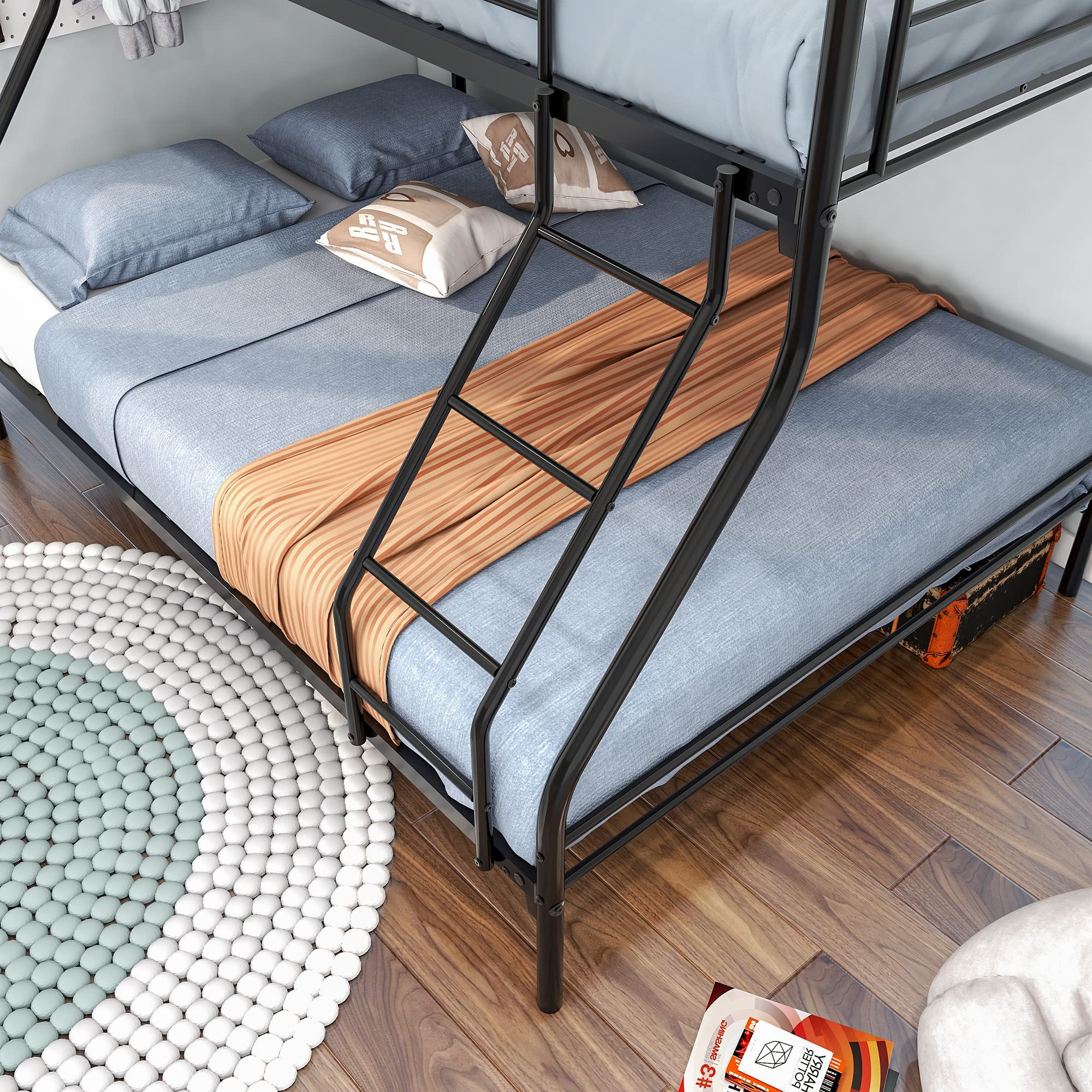 Tidyard Heavy Duty Twin-Over-Full Metal Bunk Bed, Easy Assembly with Enhanced Upper-Level Guardrail, Black for Bedroom Dorm Guest Room Home Furniture