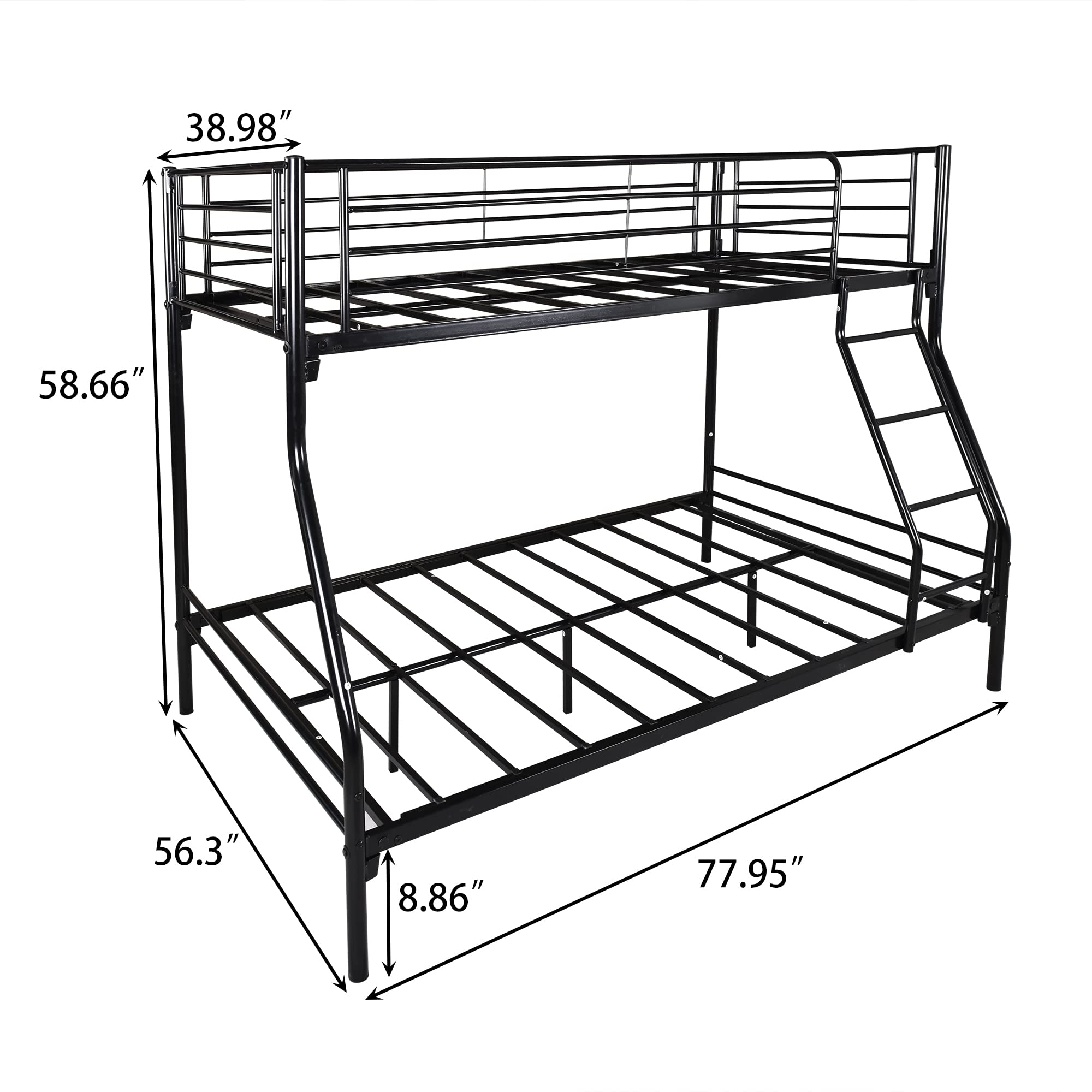 Tidyard Heavy Duty Twin-Over-Full Metal Bunk Bed, Easy Assembly with Enhanced Upper-Level Guardrail, Black for Bedroom Dorm Guest Room Home Furniture