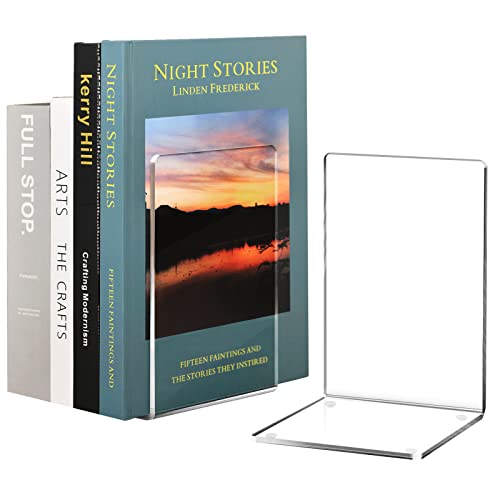 Happyhapi Book Ends Acrylic Bookends for Shelves, Clear Book Holder Stand, Non-Skid Decorative Bookend, Study Book Organizer for Home Library Office, 5 x 5 x 7.3 in (1 Pair/ 2 Pcs, Large)
