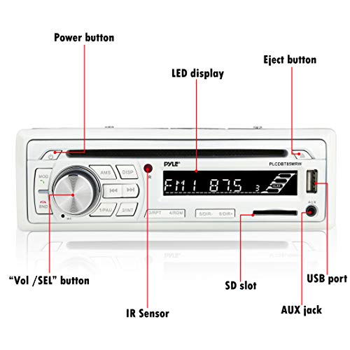 Marine Stereo Receiver Speaker Kit - In-Dash LCD Digital Console Built-in & Remote Control - Pyle PLCDBT85MRW & Hydra Marine Amplifier Upgraded Elite Series 400 Watt 4 Channel Audio Amplifier PLMRA402