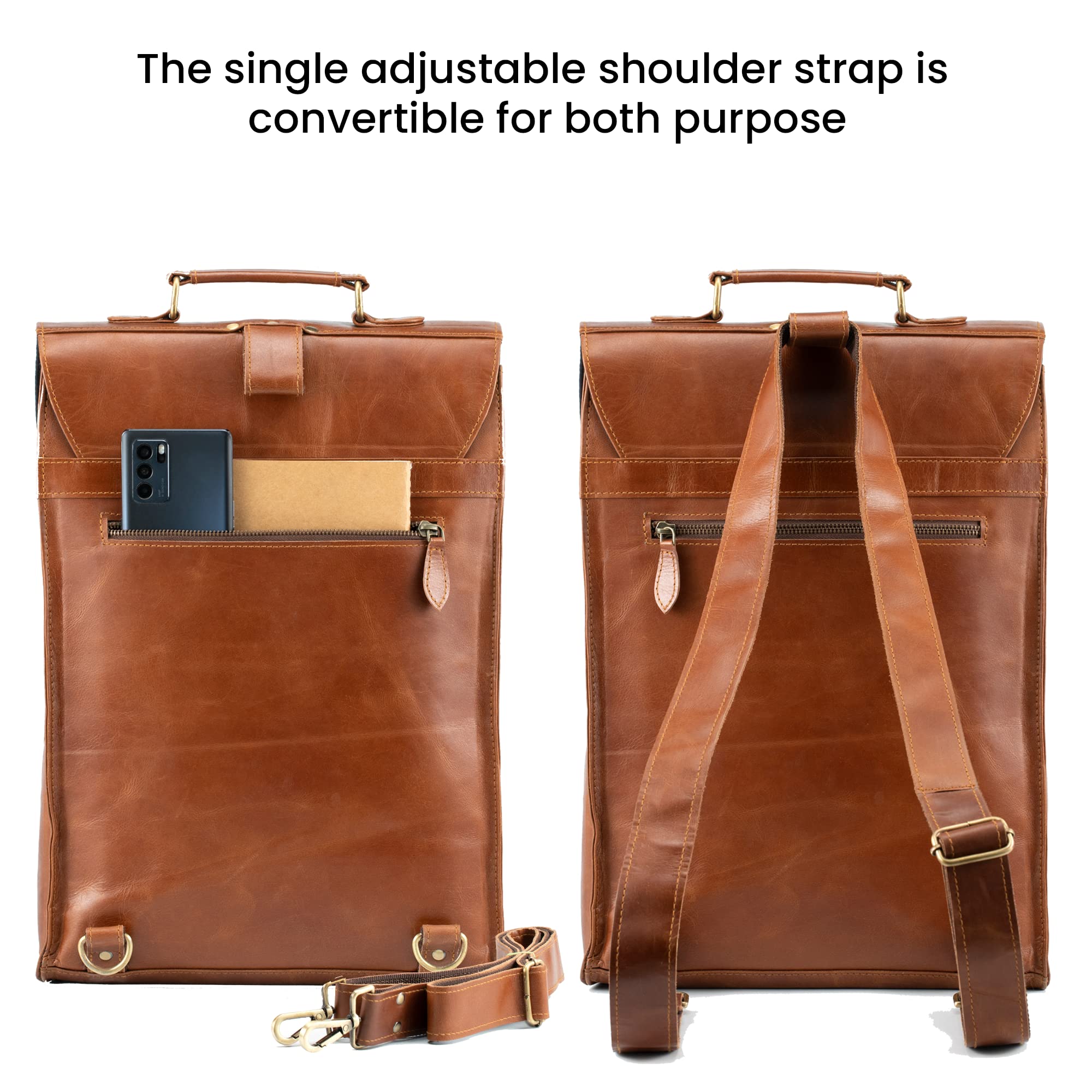 Handmade World Full Grain Soft Buffalo Black 17 Inch Large Leather Backpack Convertible Vertical Messenger bags Computer Briefcase Laptop Satchel Travel Crossbody Bag for Office Work College