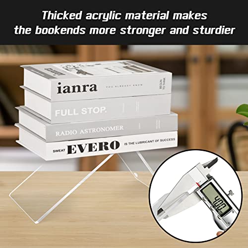 Happyhapi Book Ends Acrylic Bookends for Shelves, Clear Book Holder Stand, Non-Skid Decorative Bookend, Study Book Organizer for Home Library Office, 5 x 5 x 7.3 in (1 Pair/ 2 Pcs, Large)