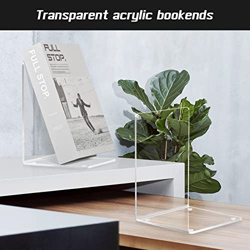 Happyhapi Book Ends Acrylic Bookends for Shelves, Clear Book Holder Stand, Non-Skid Decorative Bookend, Study Book Organizer for Home Library Office, 5 x 5 x 7.3 in (1 Pair/ 2 Pcs, Large)