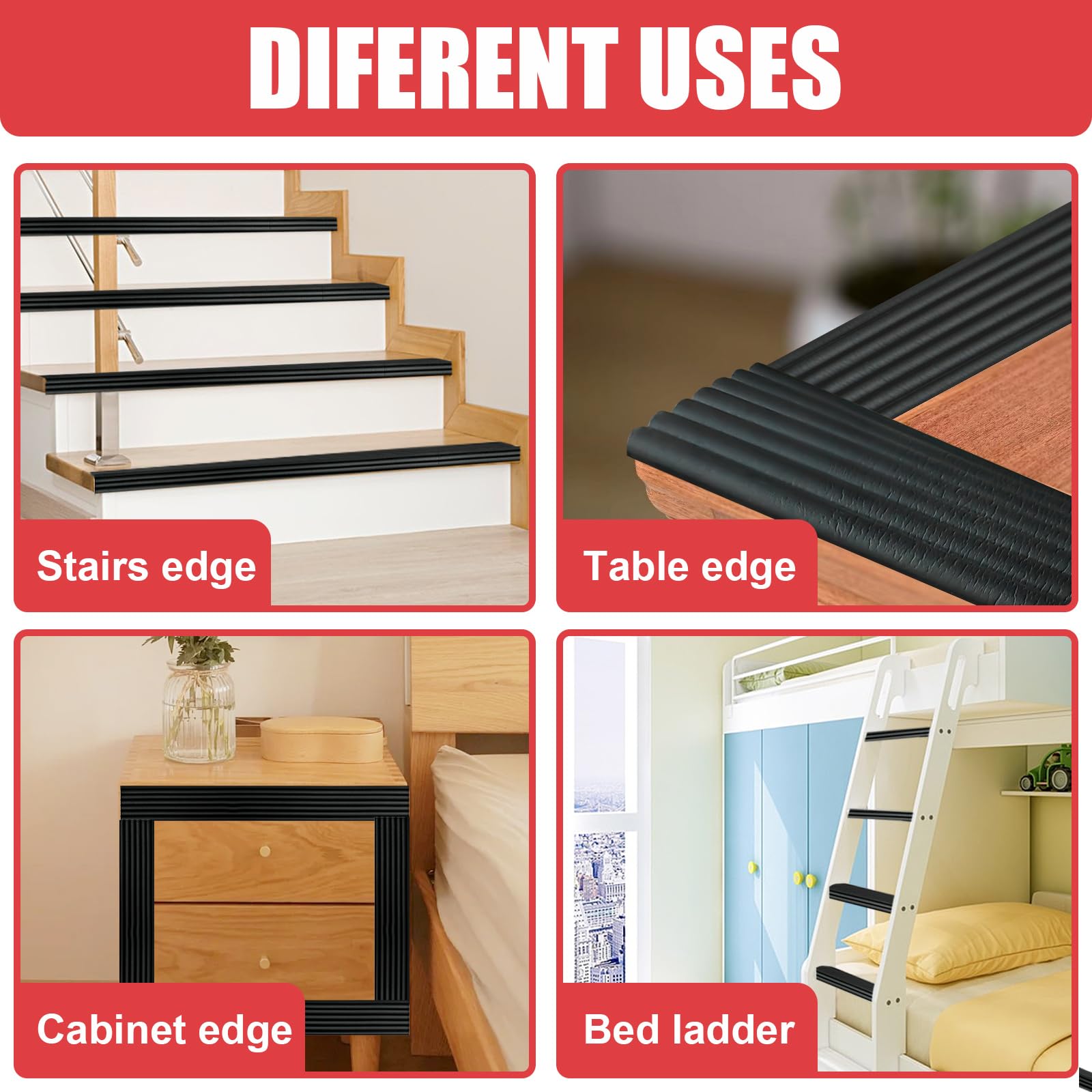 FMOACEN 6.6 FT Black Bunk Bed Ladder Pads PVC Soft Corner Protectors with Strong Adhesive, Stair Steps Cover for Foot Comfort