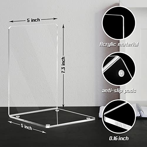 Happyhapi Book Ends Acrylic Bookends for Shelves, Clear Book Holder Stand, Non-Skid Decorative Bookend, Study Book Organizer for Home Library Office, 5 x 5 x 7.3 in (1 Pair/ 2 Pcs, Large)