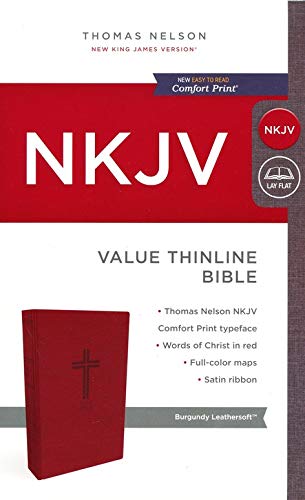 Personalized Custom Text Your Name NKJV Value Thinline Holy Bible Leathersoft Red Letter New King James Version Custom Made (Burgundy)