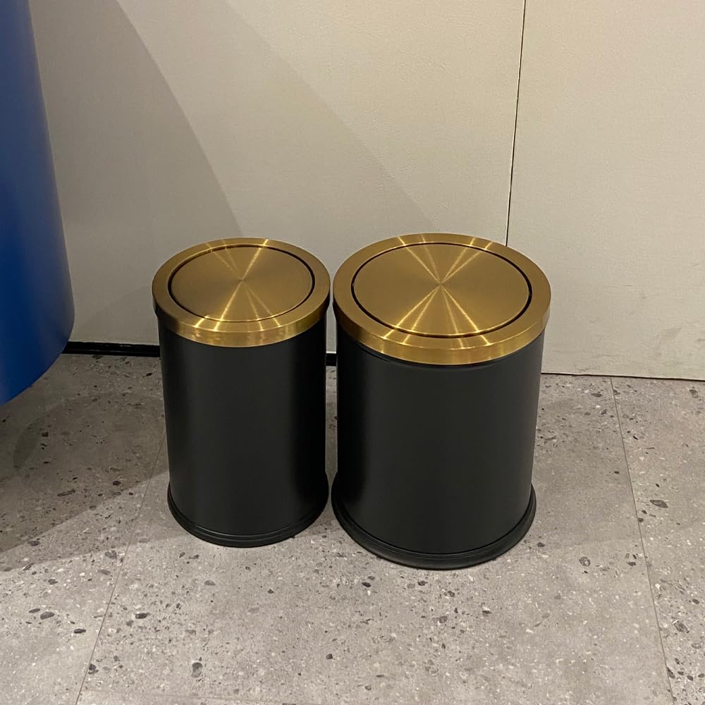 LEASYLIFE Bathroom Garbage can with lid, Trash Can with Flipping Lid, 4gallon,Garbage cans for Kitchen，Living Room. Metallic Gold (Black)