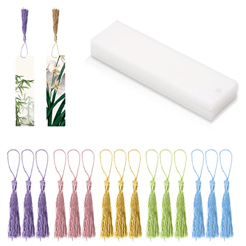 15 Pcs Acrylic Bookmark Blanks Clear Bookmark with Colorful Tassels Bulk Bookmarks Transparent Resin Bookmark for DIY Crafts Hanging Tag Gift Tag Price Tags