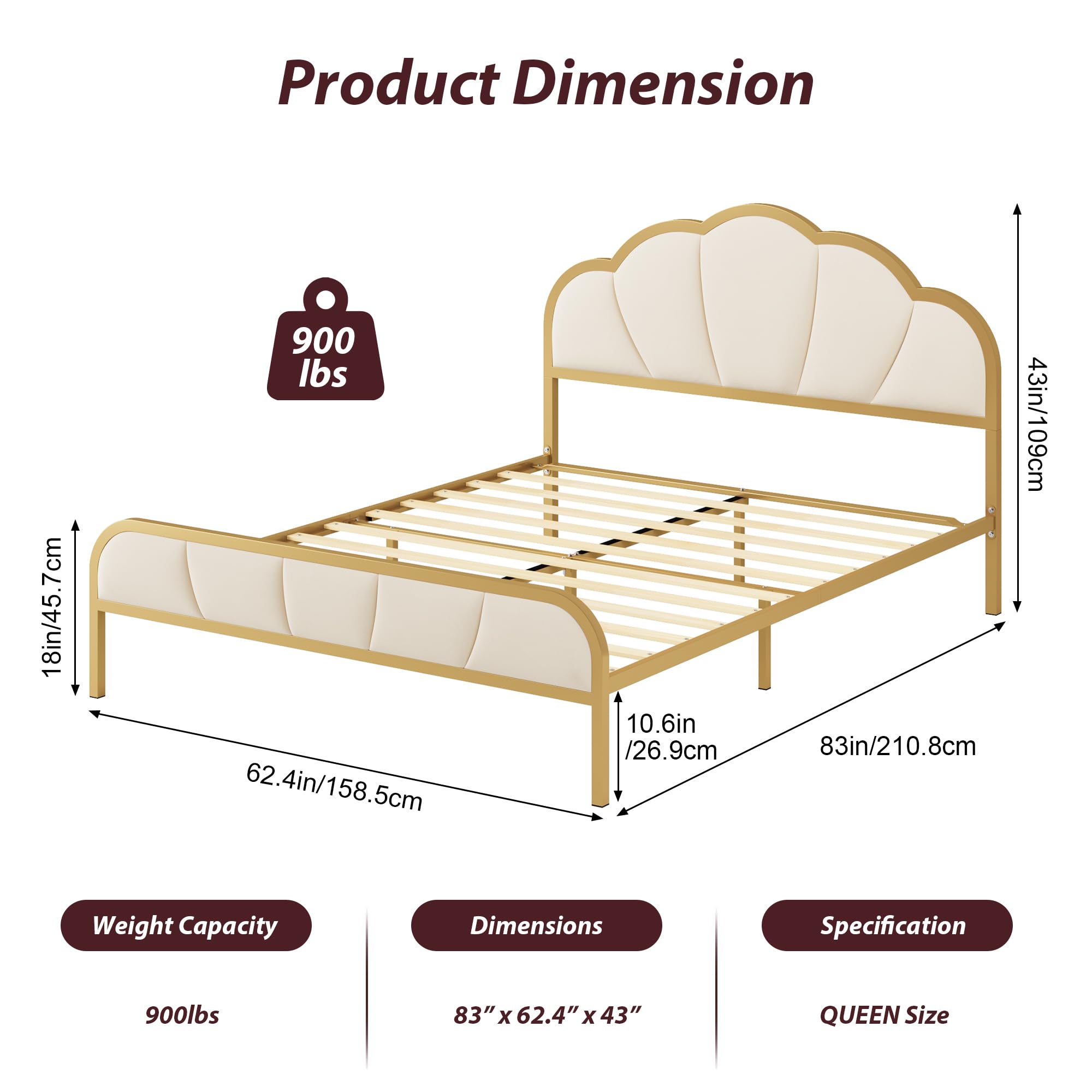 BOTLOG Queen Bed Frame, Upholstered Platform Bed Frame with Velvet Petal Headboard, Footboard, Strong Wooden Slats, No Box Spring Needed/Easy Assembly (Queen)