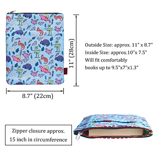Book Sleeve Cute Dinosaur Book Covers for Paperbacks,Washable Fabric, Book Sleeves with Zipper, Medium 11 Inch X 8.7 Inch Dinosaur Gifts for Book Lover