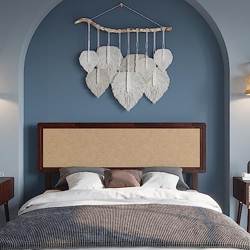Bme Nipe Queen Headboard ONLY, Boho Bohemian Coastal Style with Solid Wood, Easy Assembly, Walnut