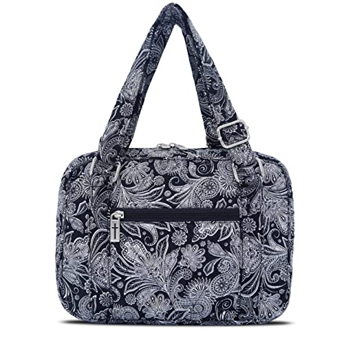 Lost Deer Bible Covers Adjustable Shoulder Straps Scripture Book Case Bags for Women, Black Floral Quilted Cotton Cloth Bible Case Extra Large 11.3x8.3x2.7 Inches