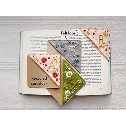 2Pcs Embroidered Corner Bookmark, Stitched Felt Corner Letter Bookmark, Bloomy Line Bookmark, Felt Corner Page Book Marks, Flower Letter Embroidery Bookmarks for Book Lovers(R, M)