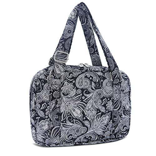 Lost Deer Bible Covers Adjustable Shoulder Straps Scripture Book Case Bags for Women, Black Floral Quilted Cotton Cloth Bible Case Extra Large 11.3x8.3x2.7 Inches