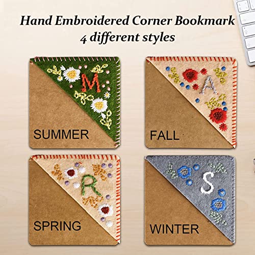 Personalized Hand Embroidered Corner Bookmark, Handmade Bookmark Cute Flower Letter Embroidery, Felt Triangle Page Corner Felt Triangle Bookmark for Book Lovers (J, Style 1)