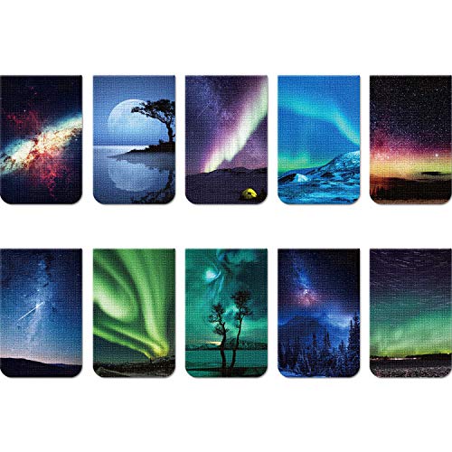 10 Pieces Magnetic Bookmarks Night Sky + Aurora Magnet Page Clips Page Markers Assorted Book Markers Set for Students Reading (Aurora Syle, 2.1 x 1.3 Inch)