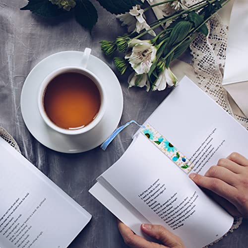 Kavoc 4 Pieces Flower Acrylic Bookmarks Book Page Holder Floral Bookmarks with Colorful Tassels Thumb Ring Page Holder Transparent Page Holders for Reading Students Teachers (Blue/Purple)