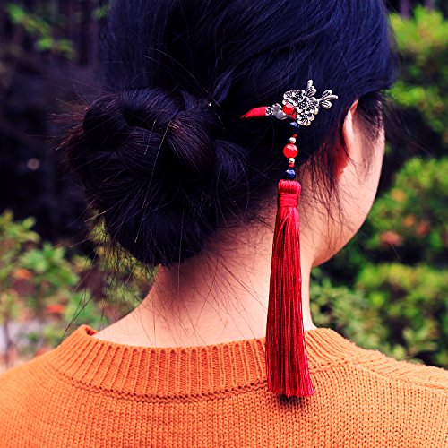 GTHER Chinese Metal Bookmarks with Tassel, Vintage Bookmark Unique Classical Ancient Chinese Hairpin Bookmark with Handmade Silky Tassel for Book Lovers Unique Gift, Plum Blossom