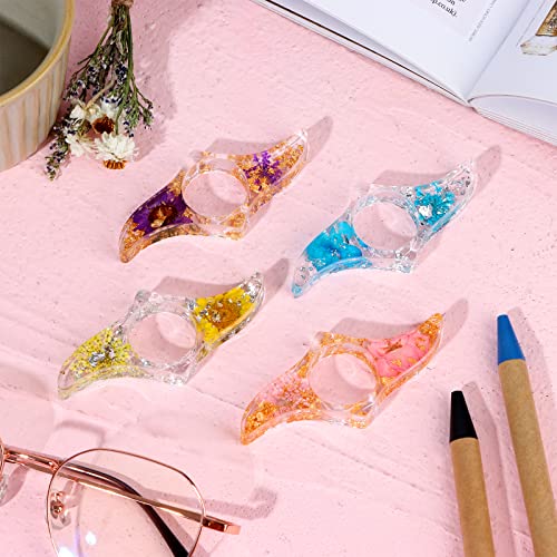 Kavoc 4 Pieces Flower Acrylic Bookmarks Book Page Holder Floral Bookmarks with Colorful Tassels Thumb Ring Page Holder Transparent Page Holders for Reading Students Teachers (Blue/Purple)