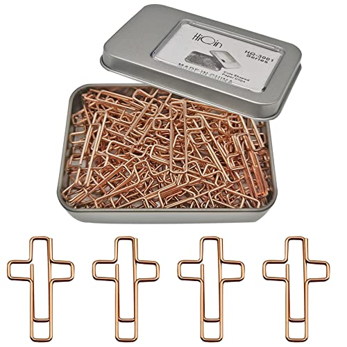 HiQin 50 PCS Rose Gold Paper Clips Cross Shape, Bible Accessories, Christian Bookmark Gifts for Women Men Coworkers Teachers