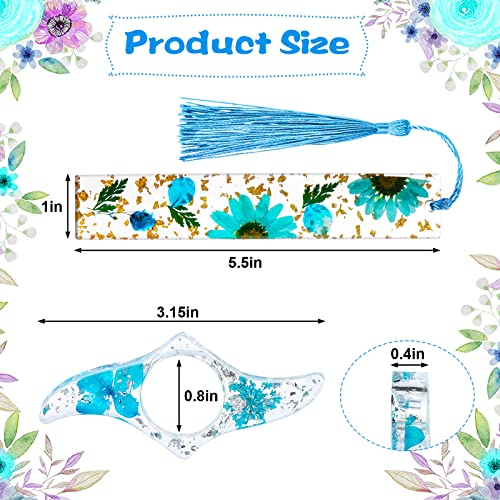 Kavoc 4 Pieces Flower Acrylic Bookmarks Book Page Holder Floral Bookmarks with Colorful Tassels Thumb Ring Page Holder Transparent Page Holders for Reading Students Teachers (Blue/Purple)