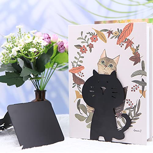 Cat Bookends, Cute and Thickening Metal, Sturdy Durable, Book Organizer for Library School Office Home Study 1 Pair (Black)